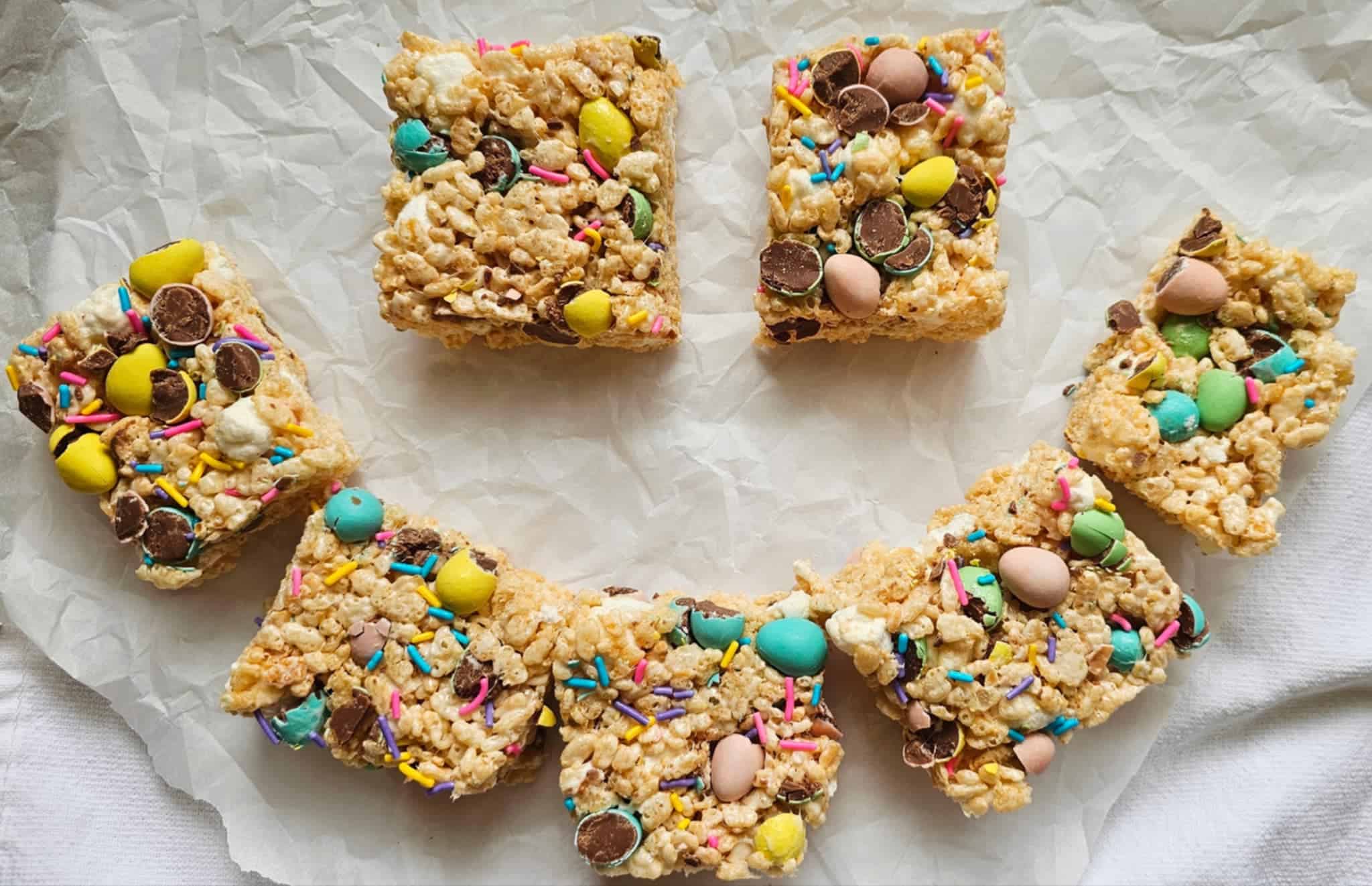 Easter Rice Krispie Treat Recipe with Cadbury eggs - The Happy Homemaker