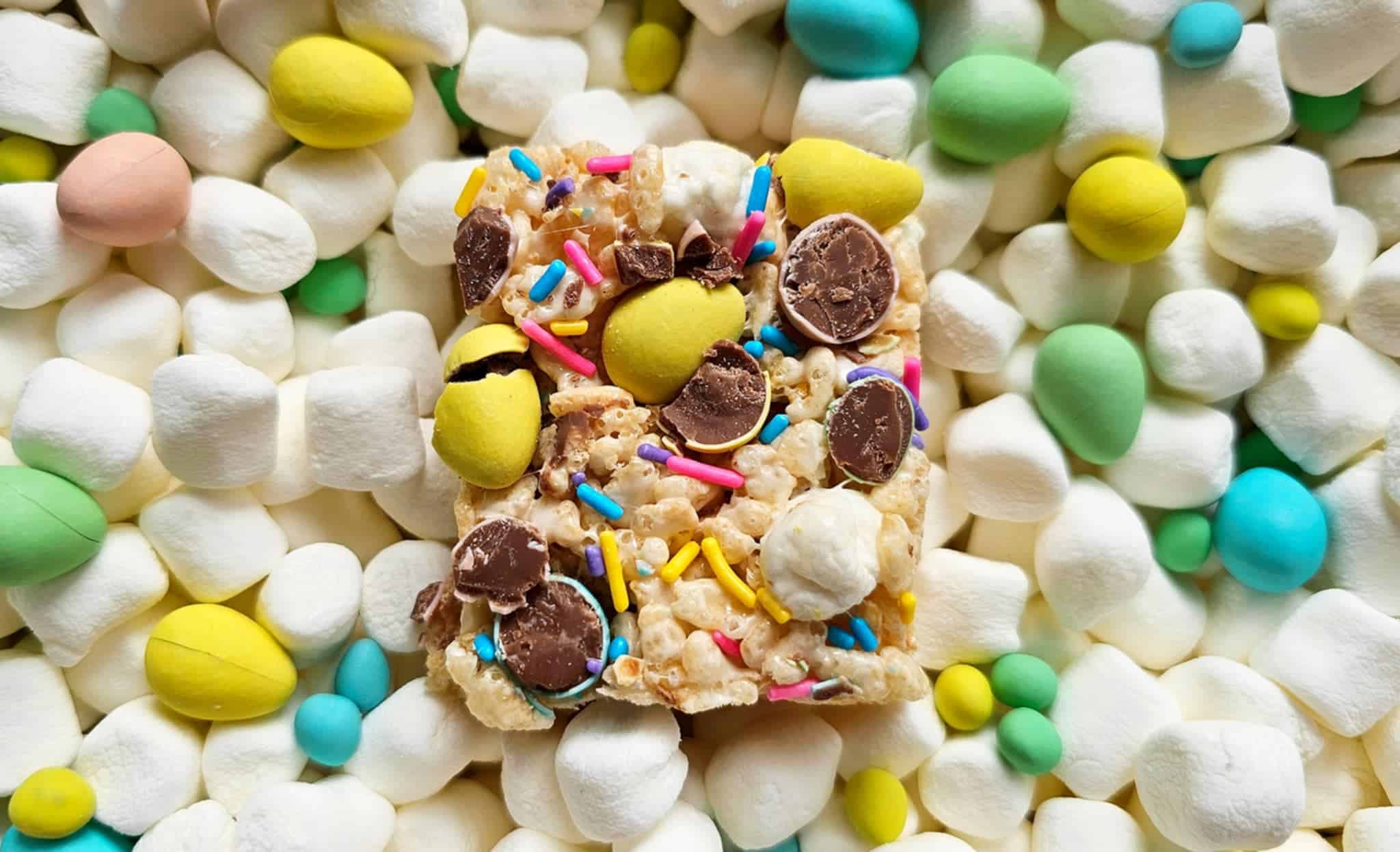 Easter Rice Krispie Treat Recipe with Cadbury eggs - The Happy Homemaker